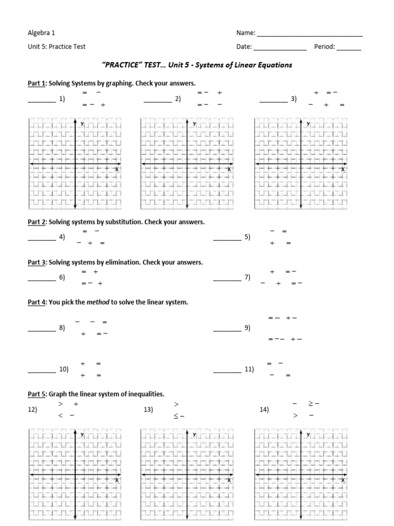 Algebra 1 - Unit 5 - PRACTICE - Test - Systems - 2016 | PDF | System Of ...