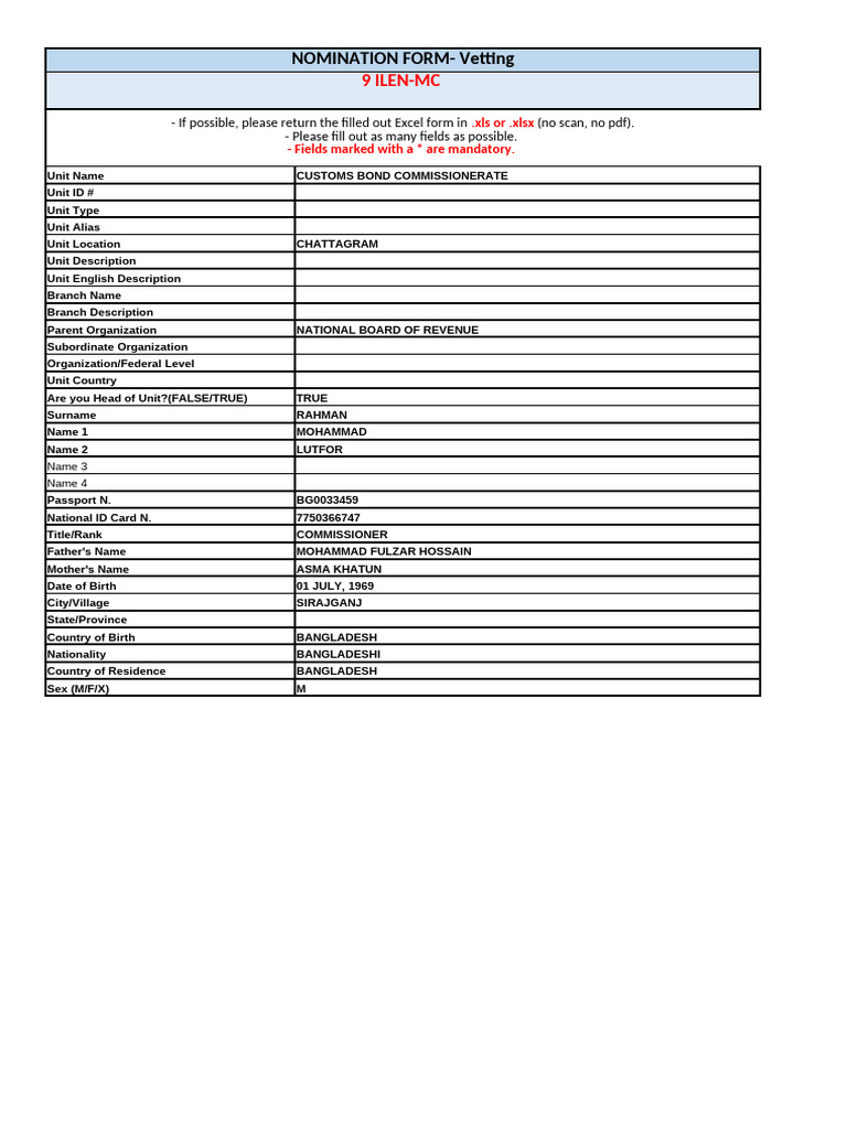 Customs Bond Commissioner Nomination Form | PDF