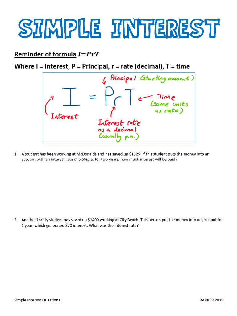 Simple Interest Questions PDF | PDF