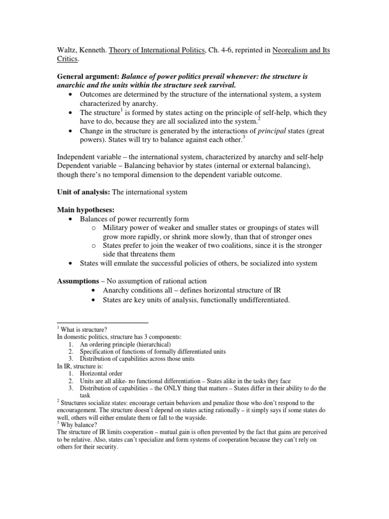 An Analysis of Kenneth Waltz's Theory of Neorealism and the Structural ...