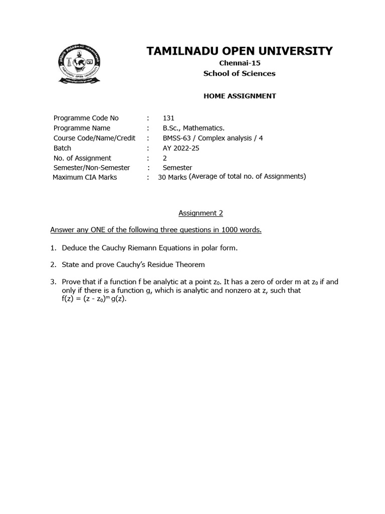 BMSS-63 E-Complex Analysis 2 | PDF