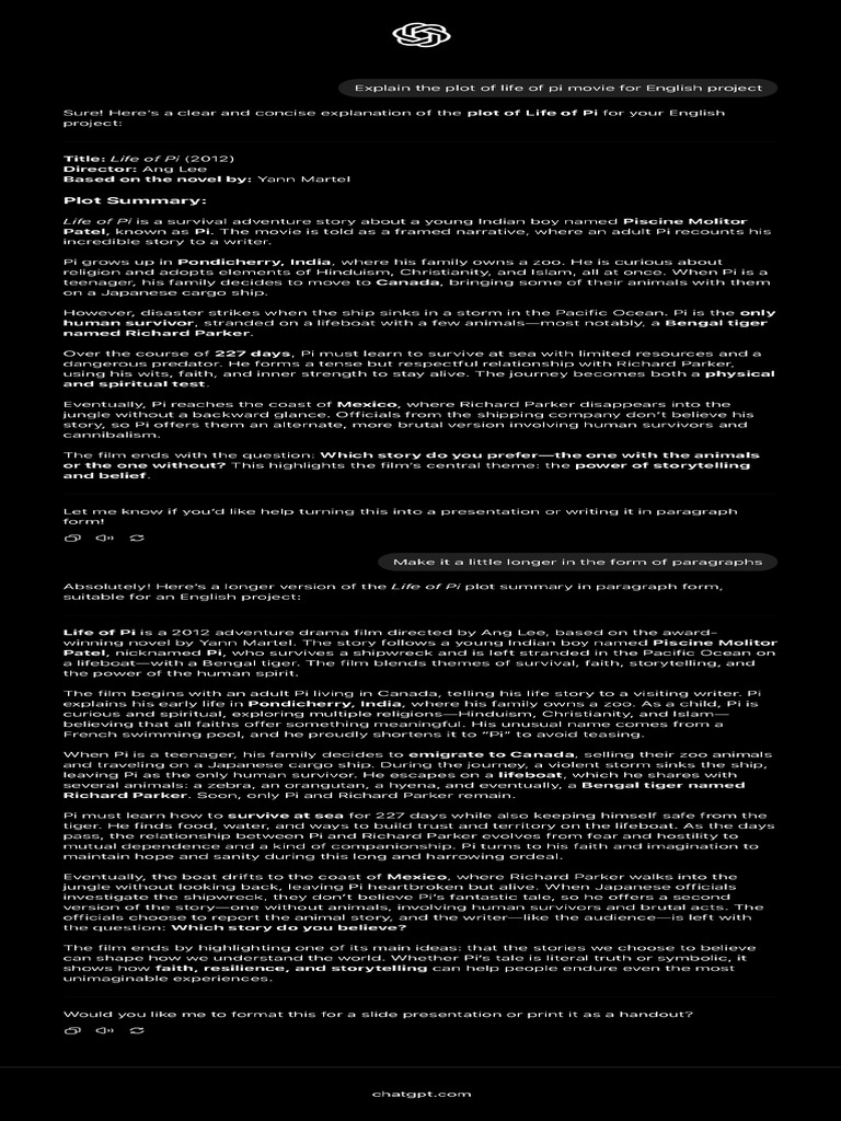 Life of Pi Summary | PDF