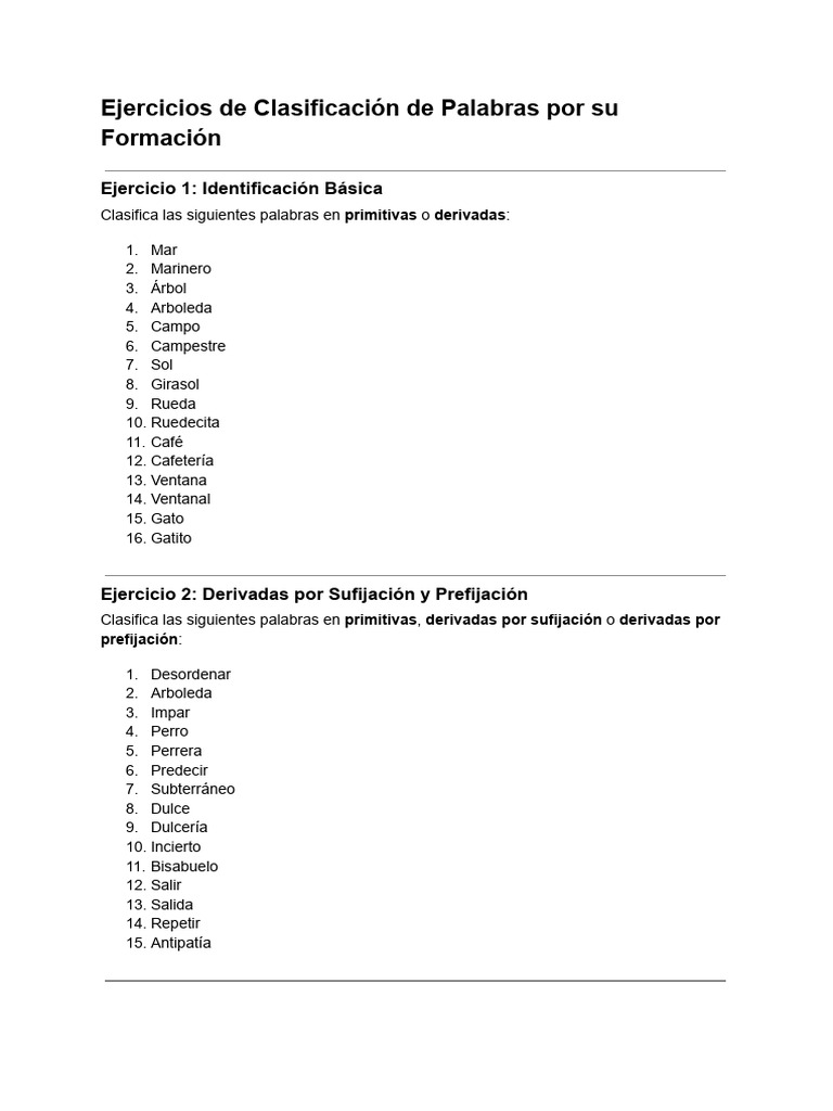 Clasificación de Palabras en Ejercicios | PDF