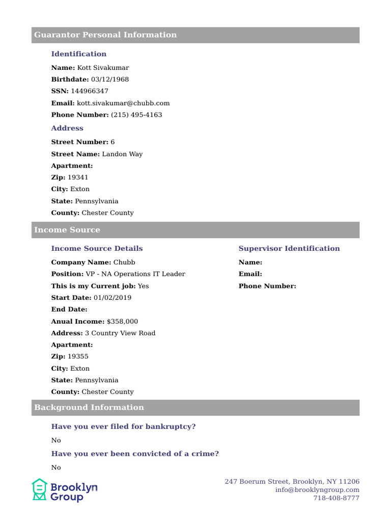 Guarantor Personal Information: Identification | PDF