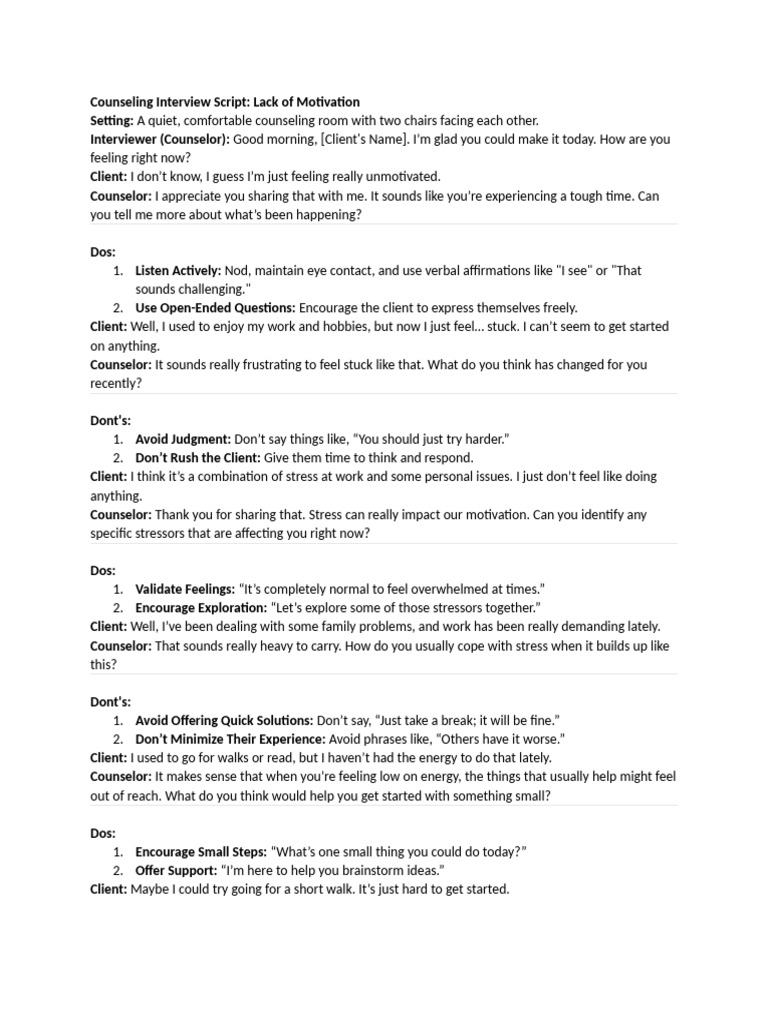 Counseling Interview Script | PDF | Psychology