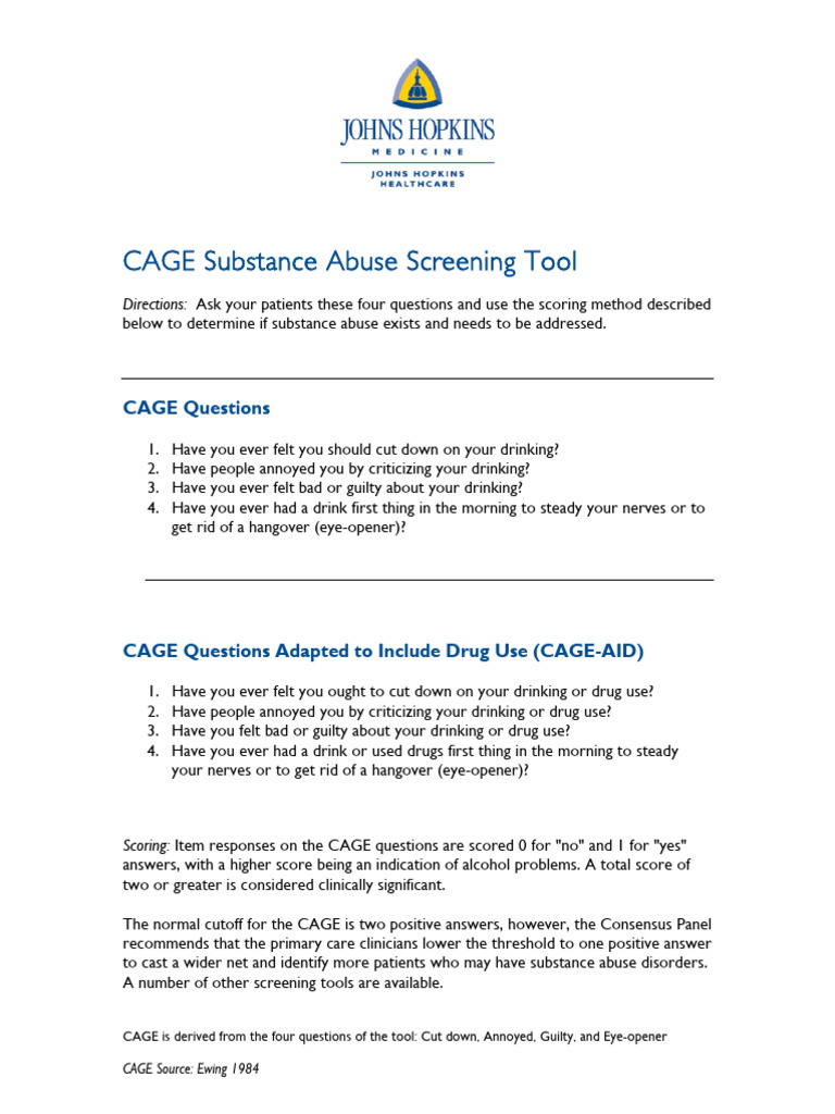 CAGE Substance Screening Tool | PDF