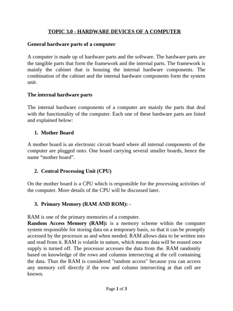 Overview of Computer Hardware Devices | PDF | Computer Data Storage ...