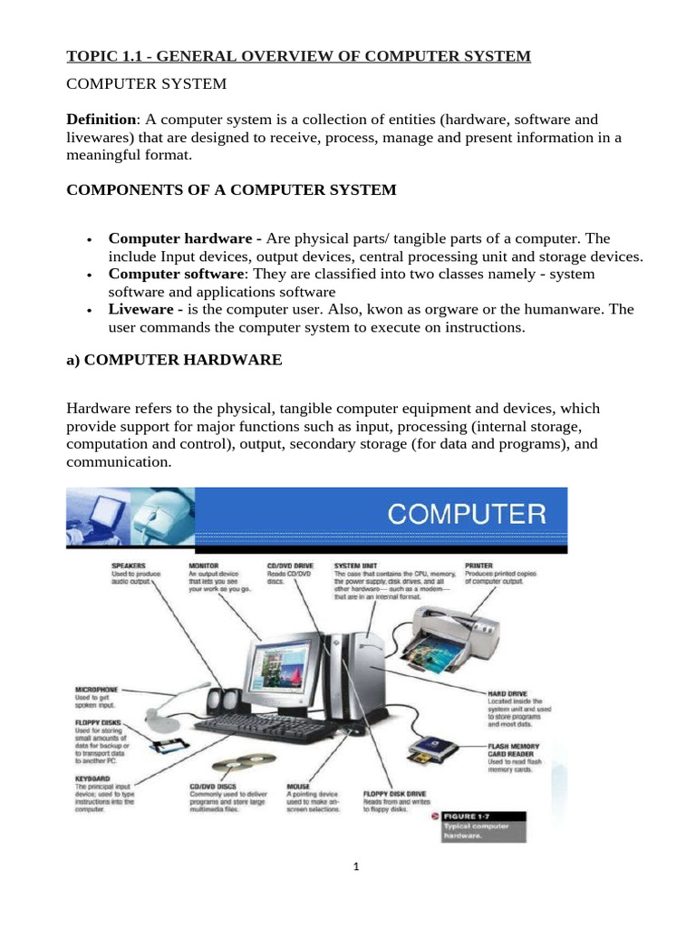 Topic 1.1 - General Overview of Computer System | PDF | Computer ...