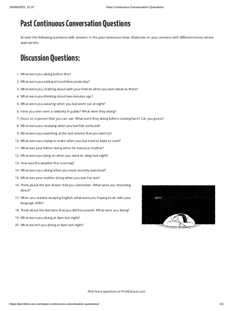 Past Continuous Tense Discussion Prompts | PDF
