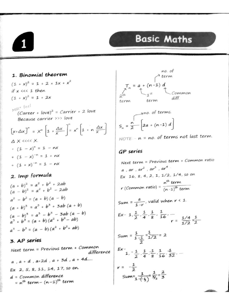 Class 11th Physics's Basic Math and Calculation Short Note For Quick ...