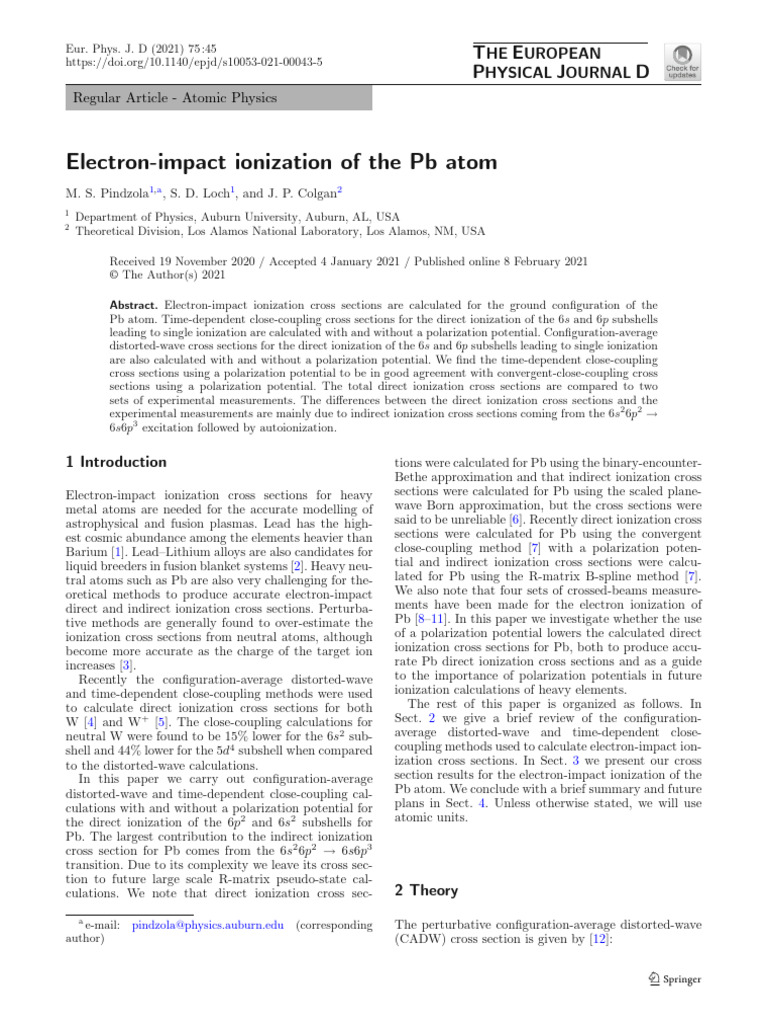 Electron Impact Ionization of The PB Atom 2kvnzpydqp Pages 1 | PDF | Ionization | Electron ...