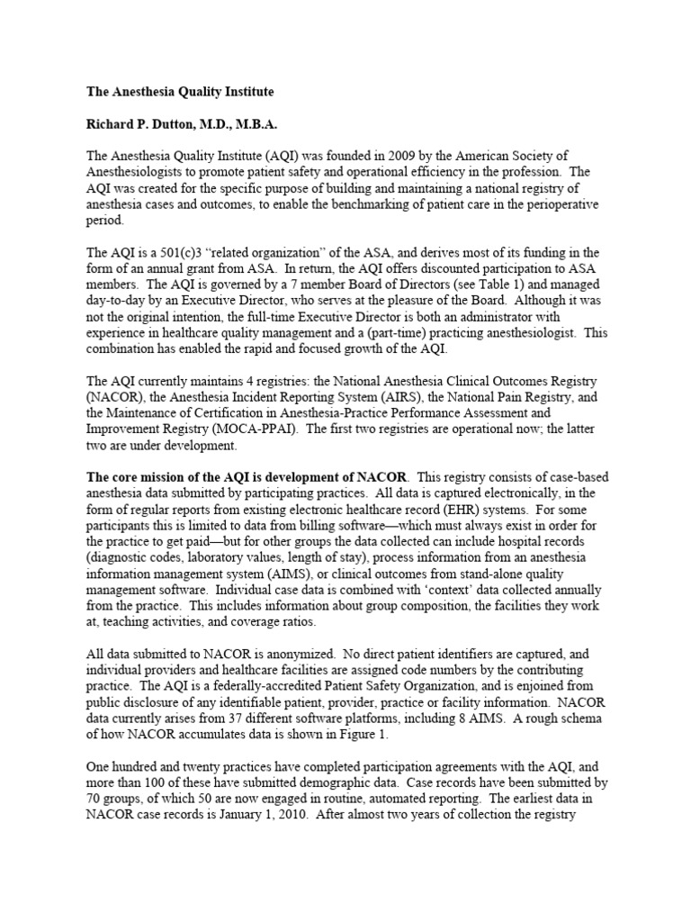 AQI Description | PDF | Anesthesia | Electronic Health Record