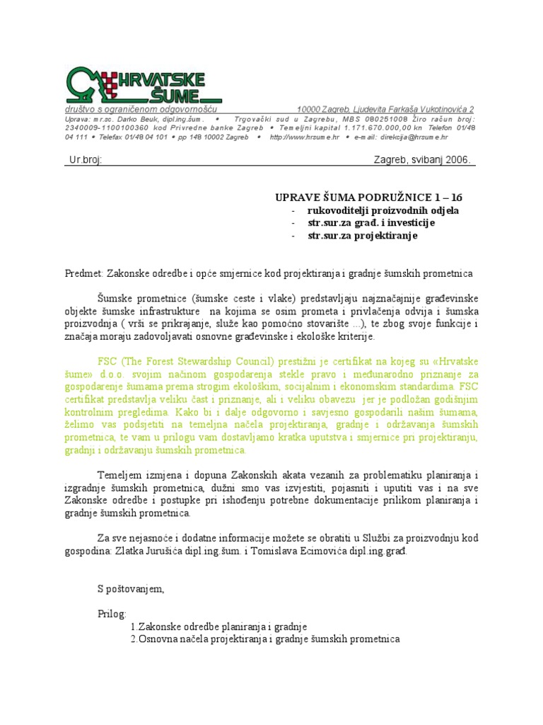 Opće Smjernice Kod Projektiranja I Gradnje Šumskih Prometnica | PDF