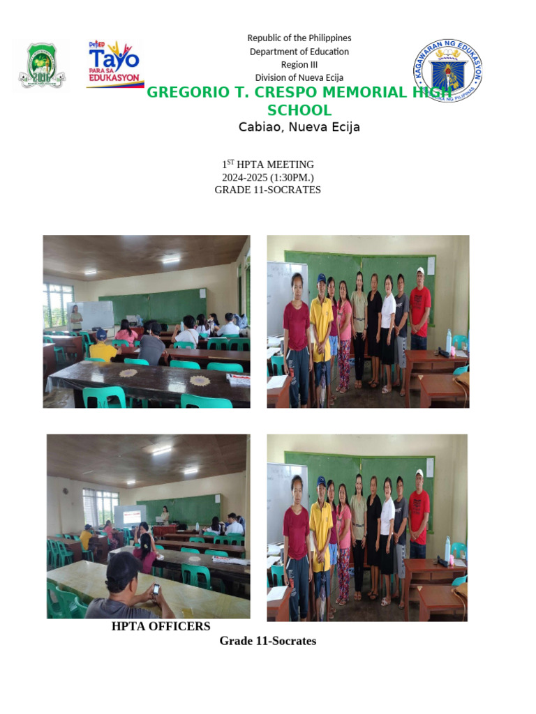 Grade 11 Socrates HPTA Meeting 2024-2025 | PDF