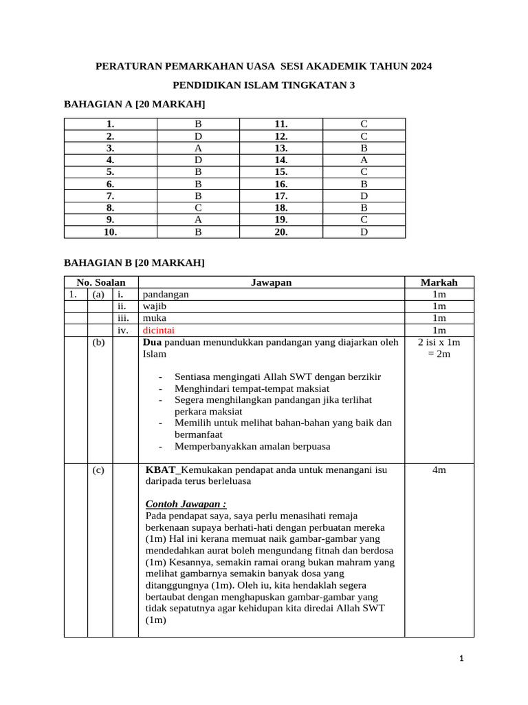 Ting 3 Peraturan Pemarkahan Uasa 2024 | PDF