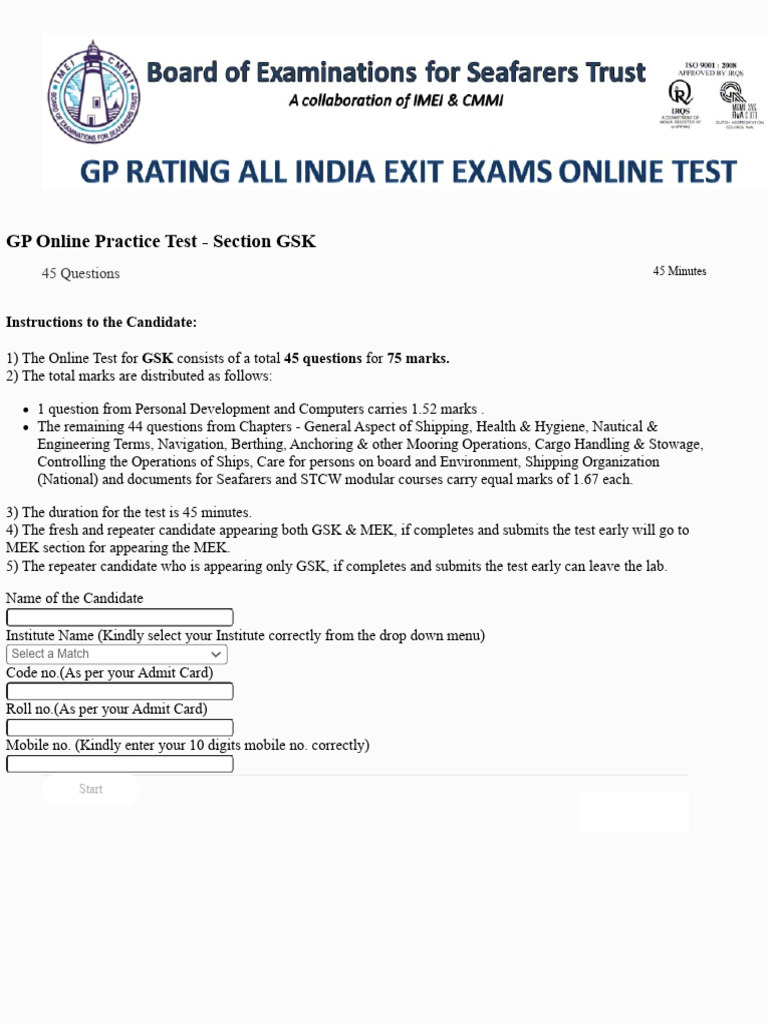 GSK Online Practice Test Instructions | PDF