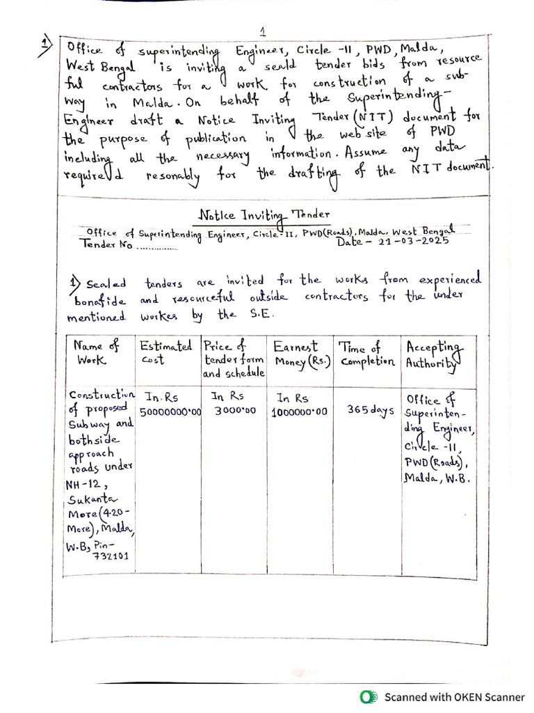 Tendering and Accounts Assignment 1 | PDF