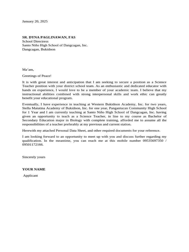 Sample Application Letter | PDF