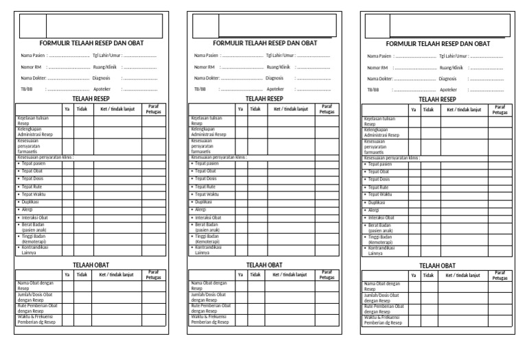Formulir Telaah Resep dan Obat | PDF