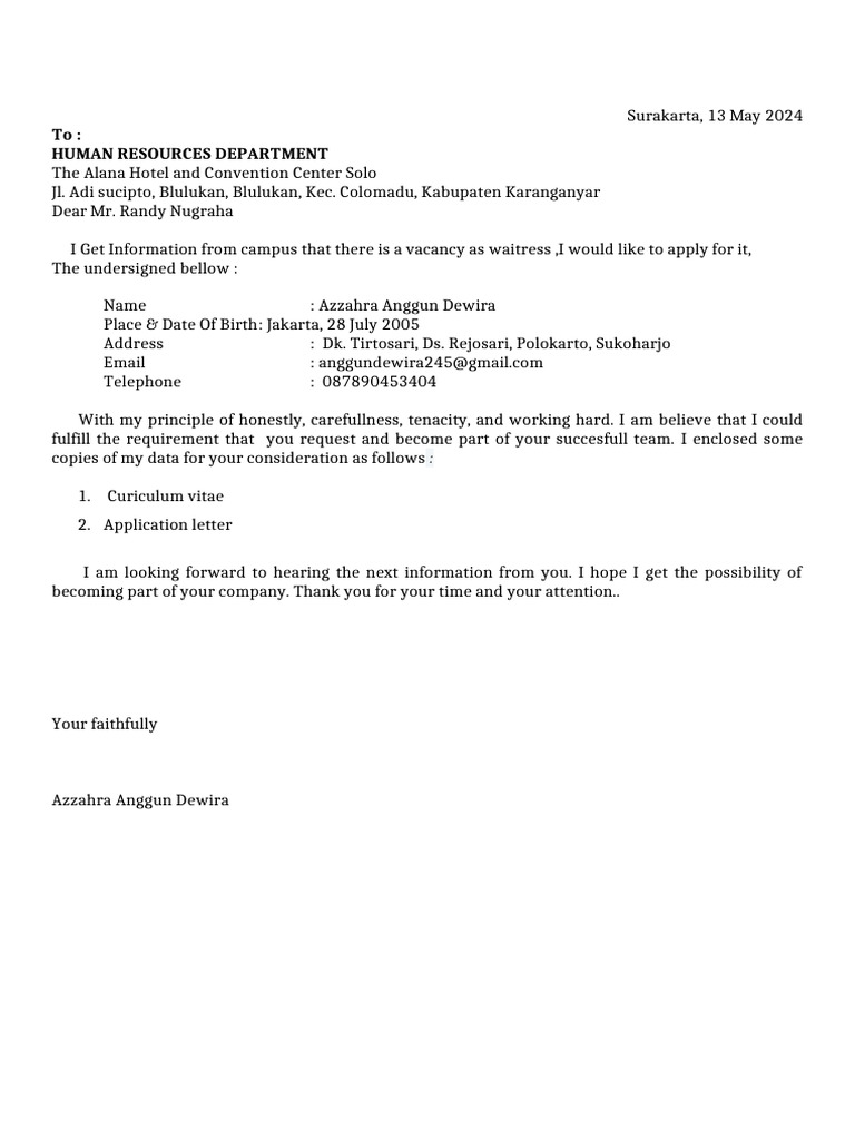 Application Letter Alana | PDF