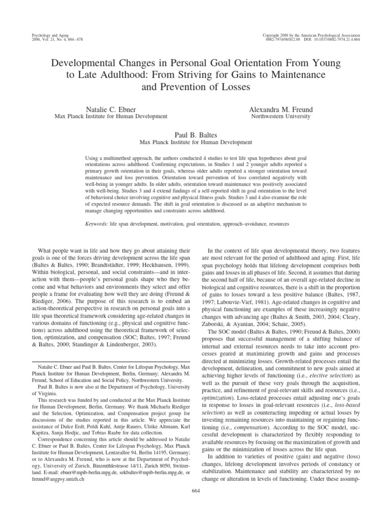 Developmental Changes in Personal Goal Orientation From Young | PDF ...