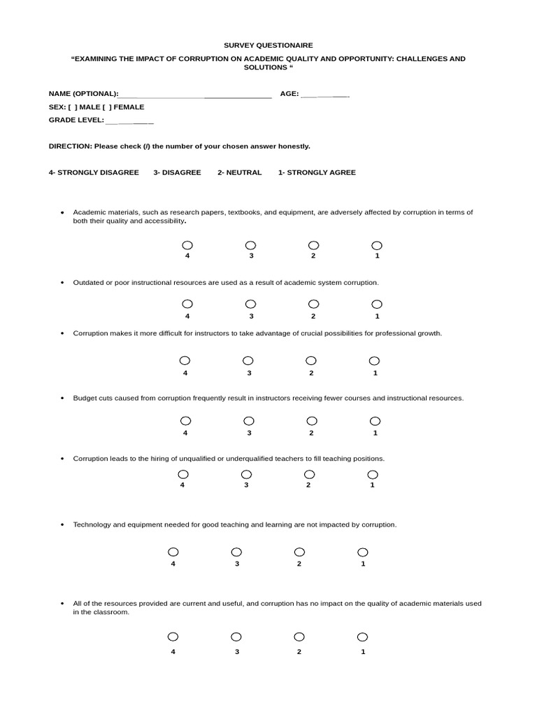 Survey Questionaire | PDF