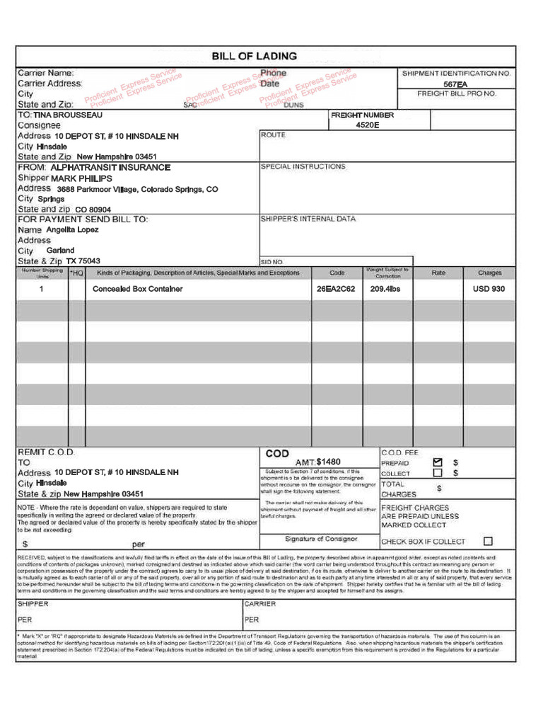 Bill of Landing | PDF
