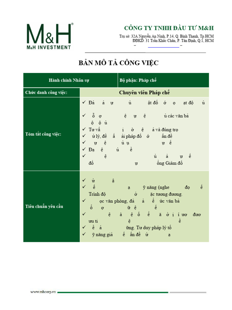 M&H - MTCV - CV Phap Che | PDF