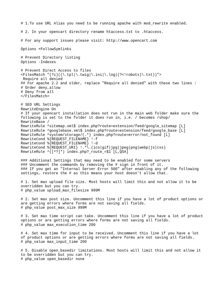 OpenCart .htaccess Configuration Guide | PDF