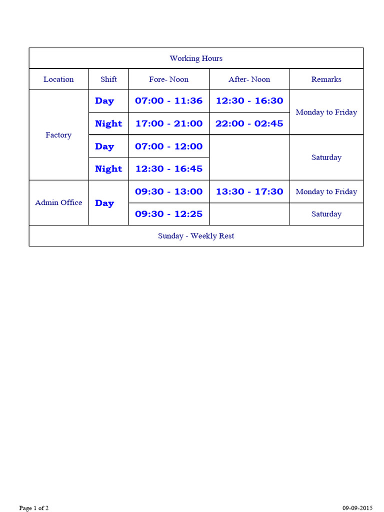 Working Hours ICF | PDF
