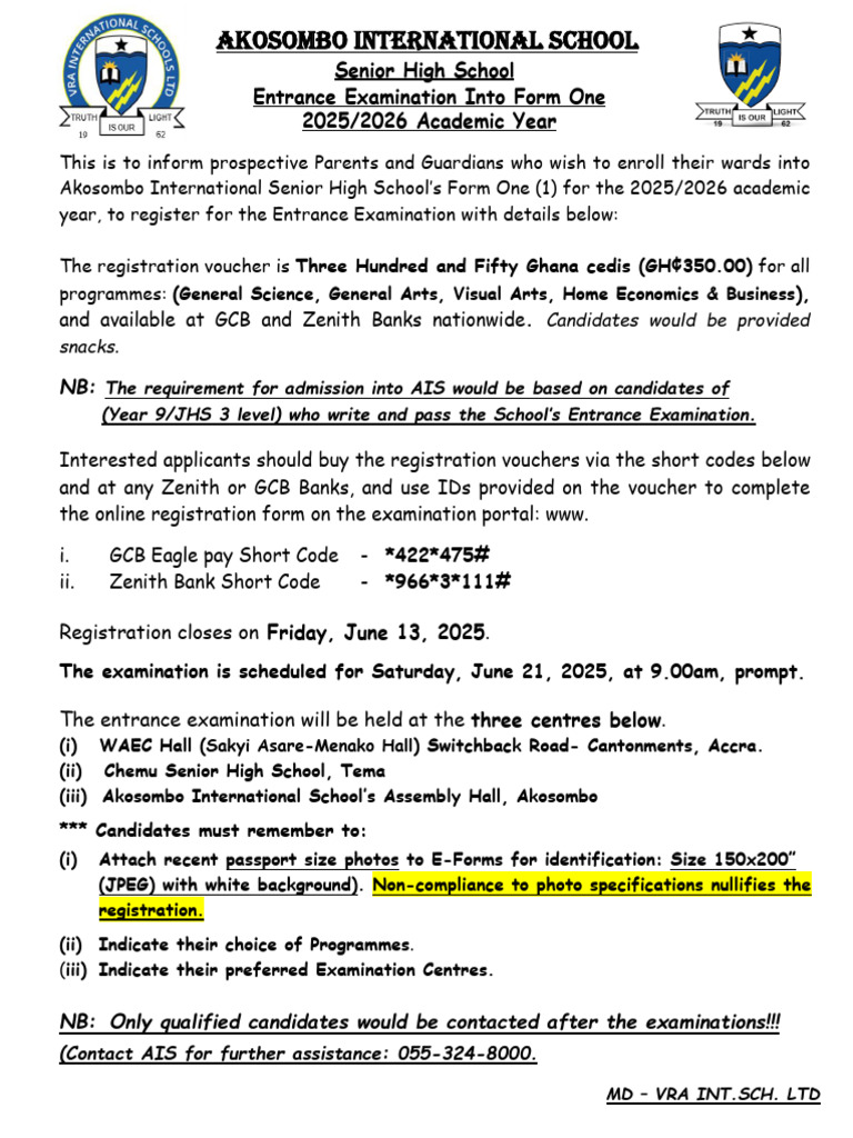 Akosombo Admission Forms | PDF