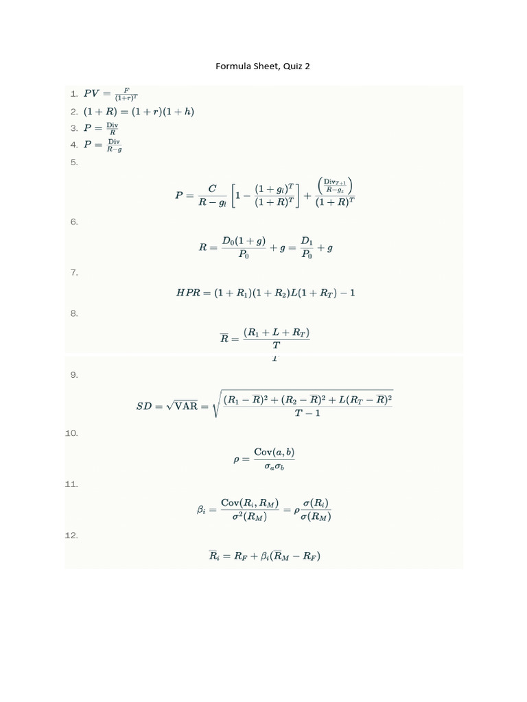 Formula Sheet | PDF