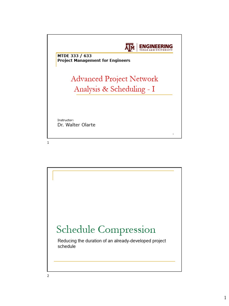 Lecture 12 Adv Proj Network Analysis 1 - Schedule Compression | PDF | Trade Off | Applied ...
