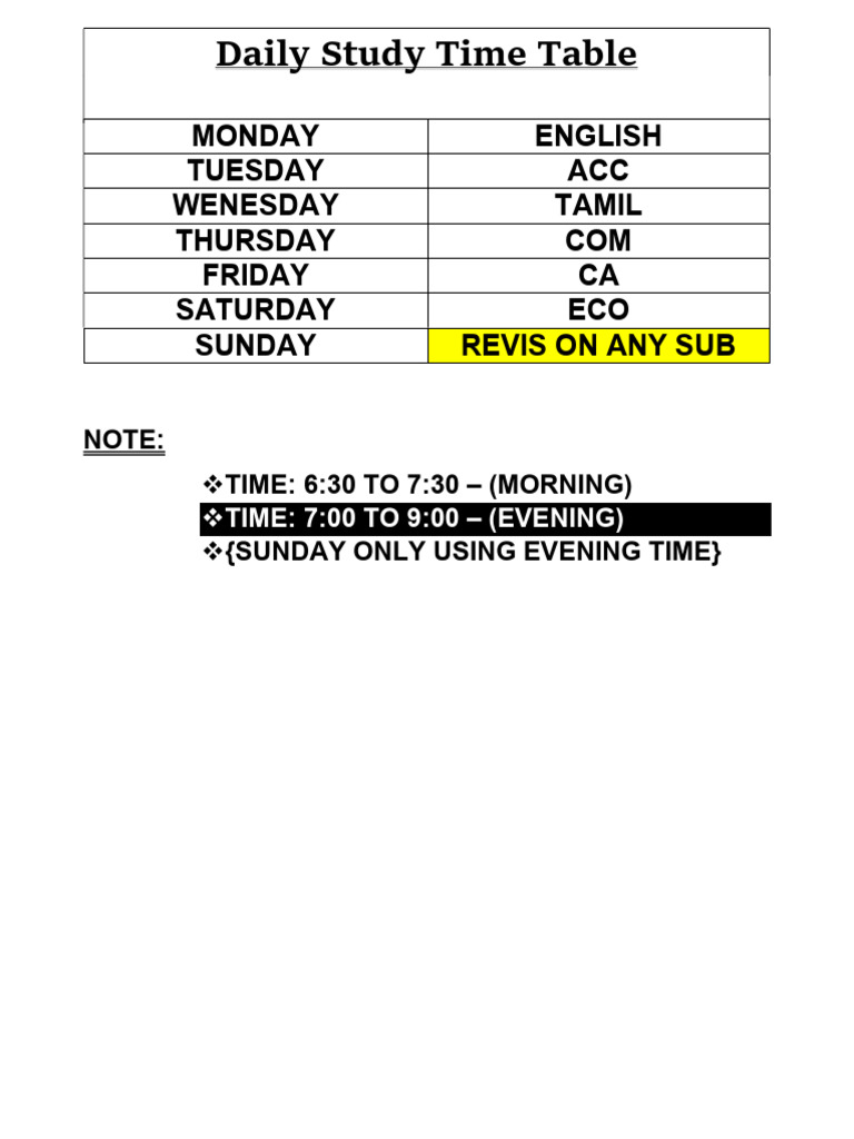 Daily Study Schedule Overview | PDF