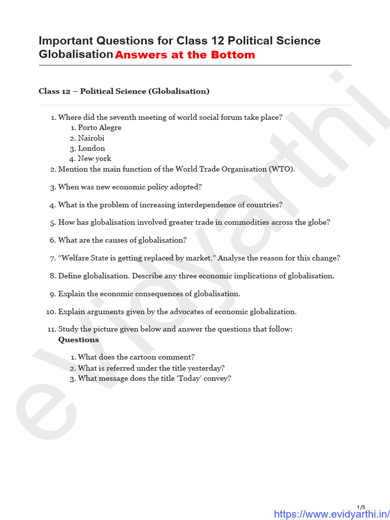 Class 12 Political Science on Globalisation | PDF | Globalization ...