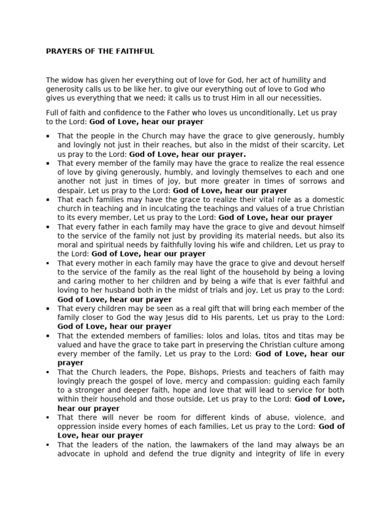 Family-Focused Prayers of the Faithful | PDF | Prayer | Love