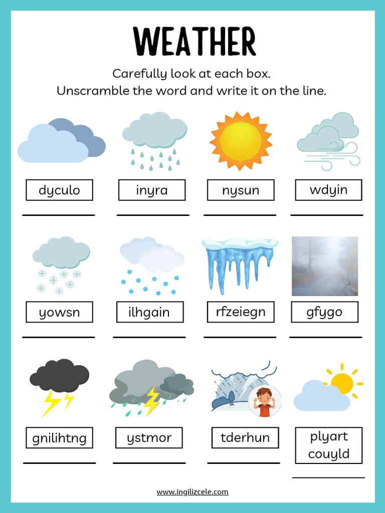 Weather: Carefully Look at Each Box. Unscramble The Word and WR Te T On ...