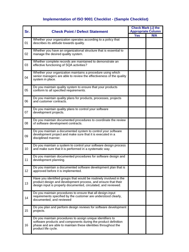 ISO 9001 Software Development Checklist | PDF | Audit | Quality ...