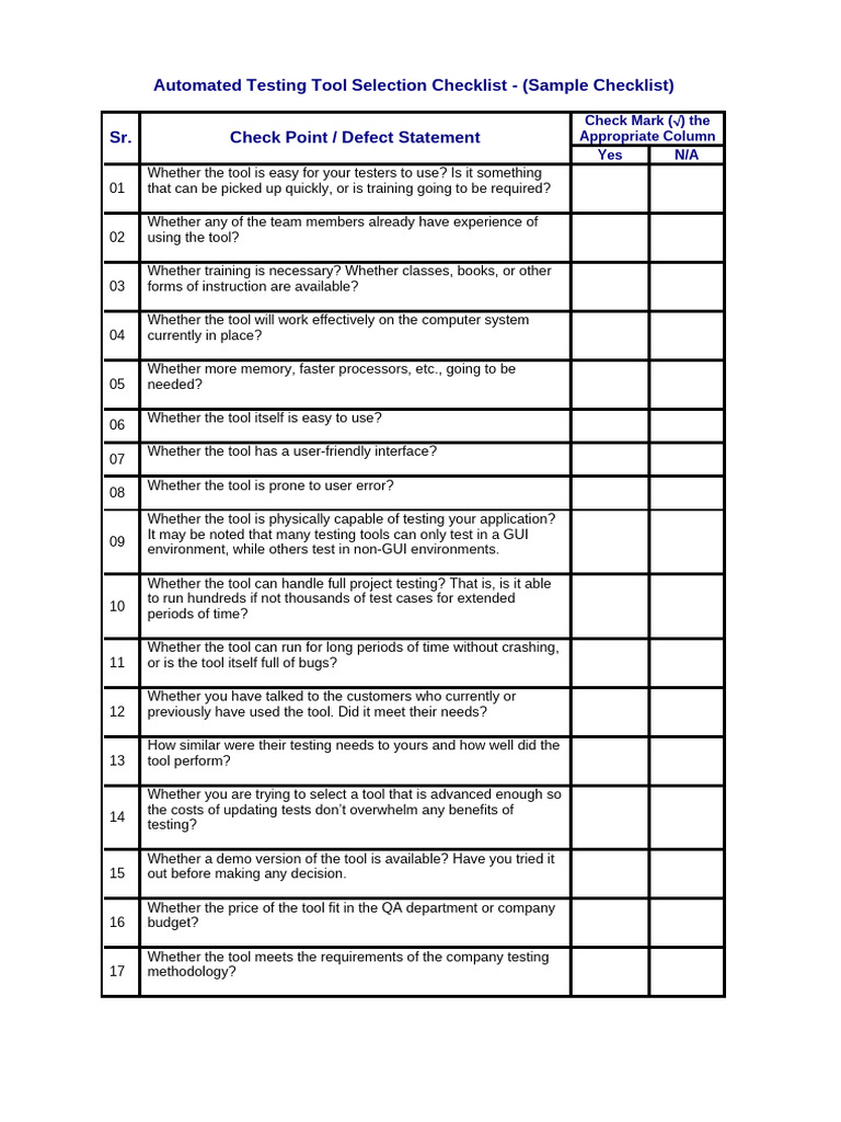 Automated Testing Tool Selection Checklist | PDF | Software Testing ...