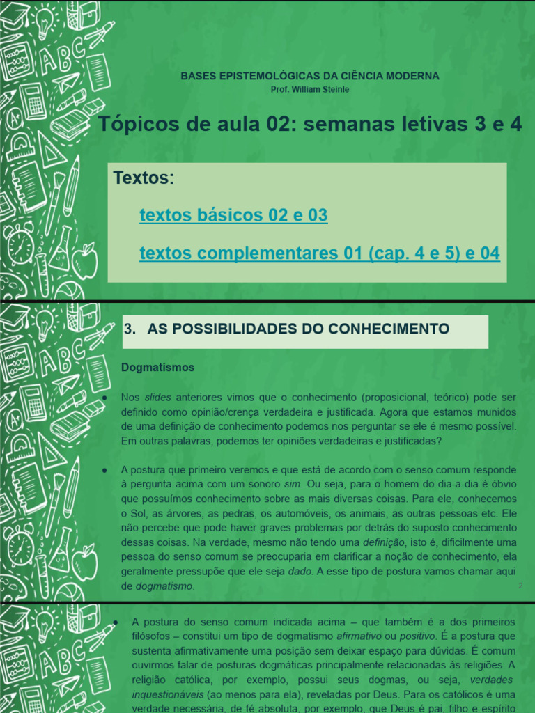 Tópicos de Aula 02 - BECM 2024.1 | PDF | Ceticismo | Science