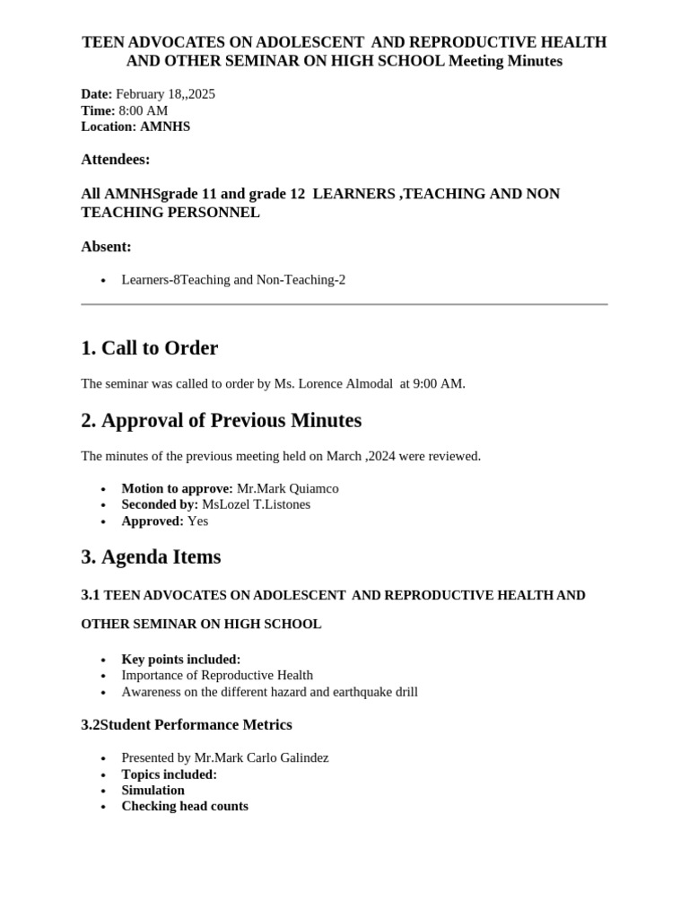 School Meeting Minutes PARENTS | PDF