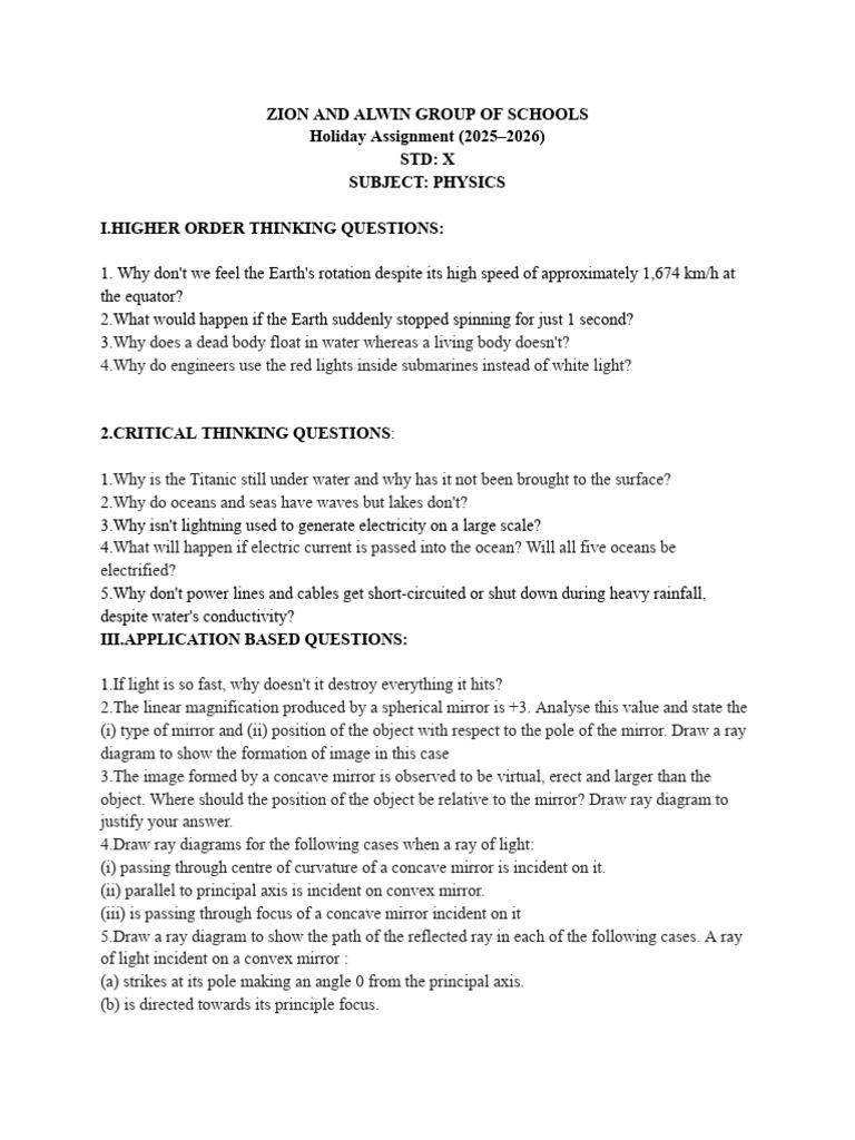 Holiday Assignment Std-10 | PDF