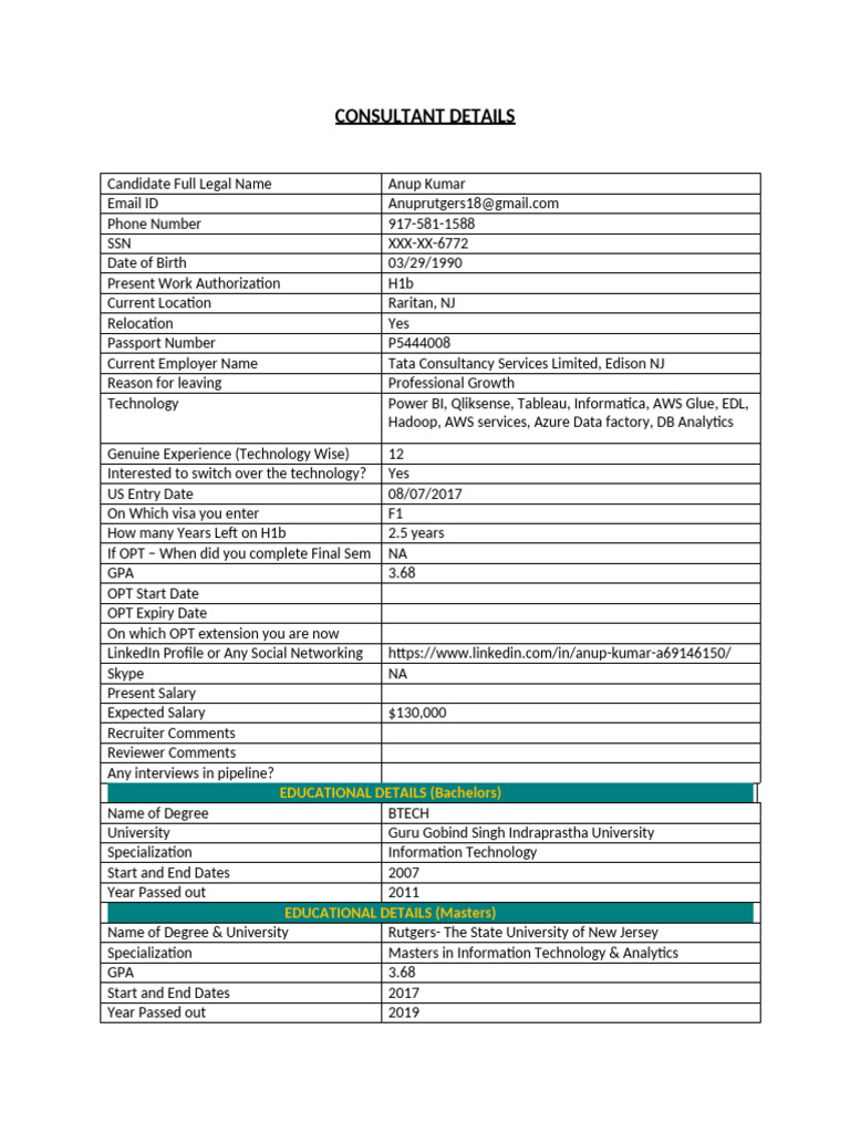 Consultant Details Anup Kumar | PDF