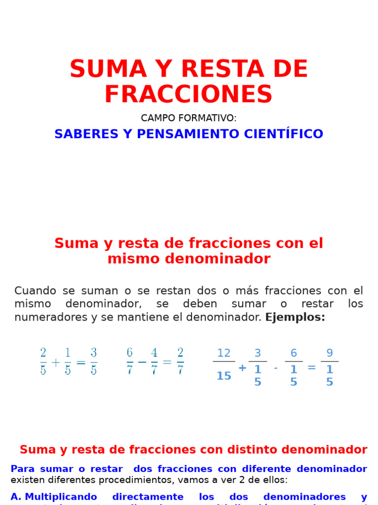Suma y Resta de Fracciones | PDF | Matemáticas | Números