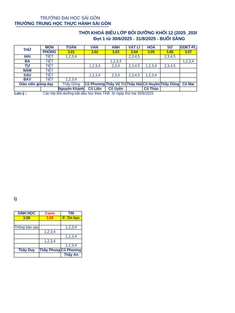 03 TKB Boi Duong HSG 9 - 11 - 12 - Đ T 1 - 2025 - 2026 | PDF