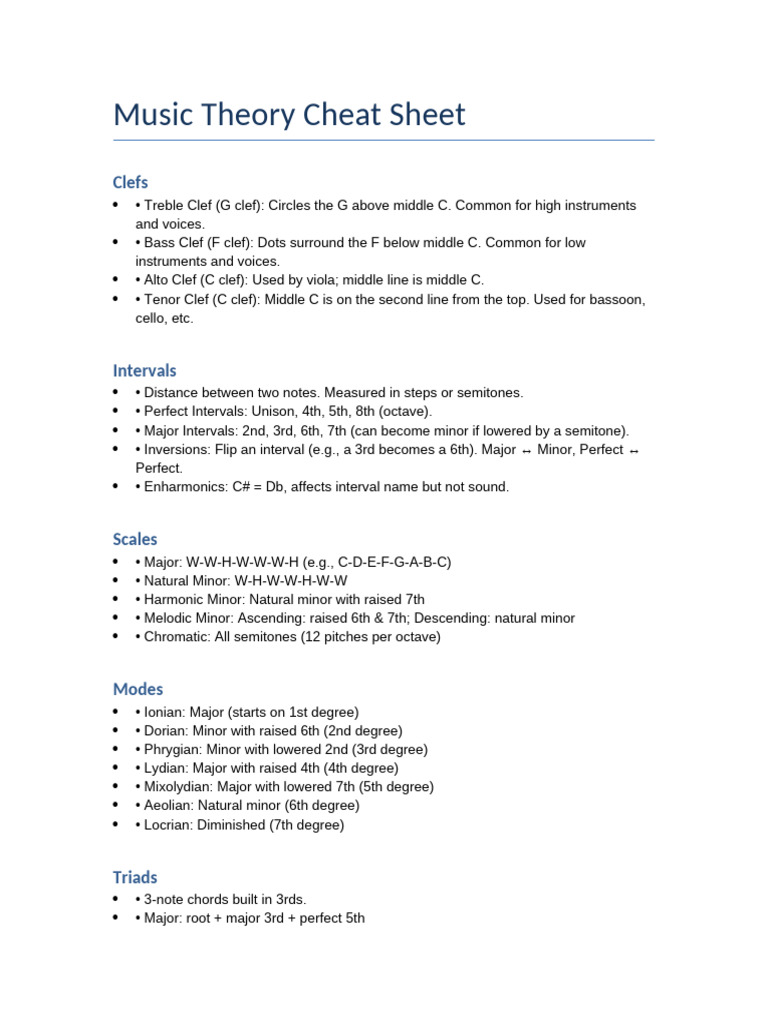 Music Theory Cheat Sheet | PDF