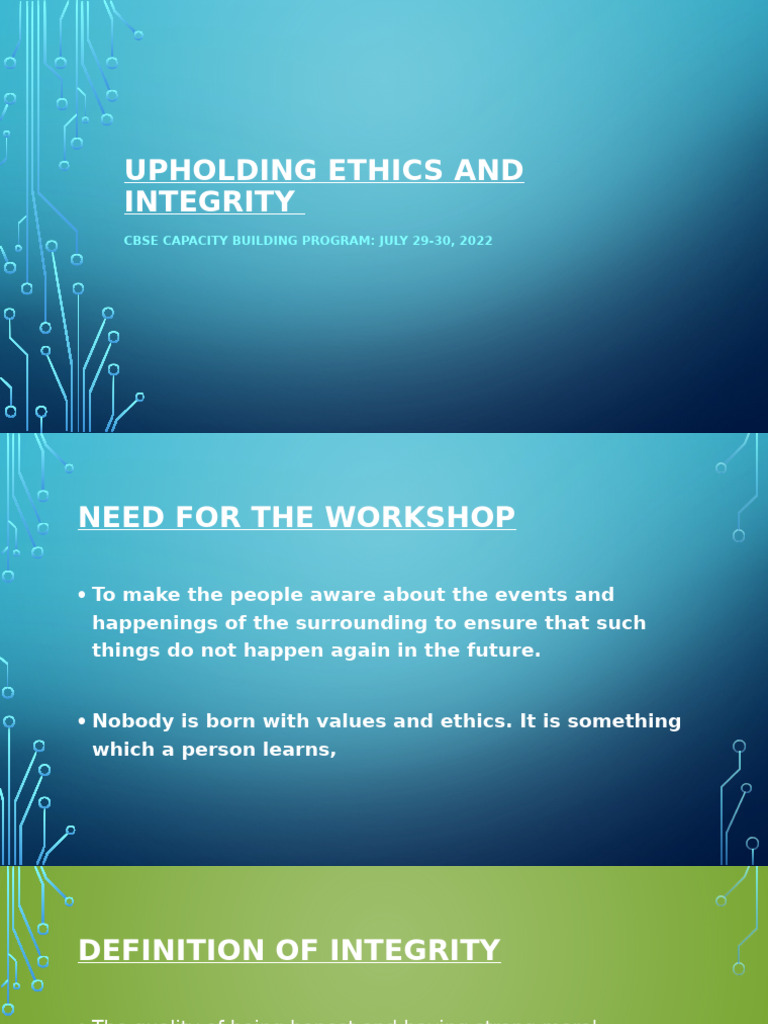 Ethics and Integrity in Education Workshop | PDF | Integrity | Teachers
