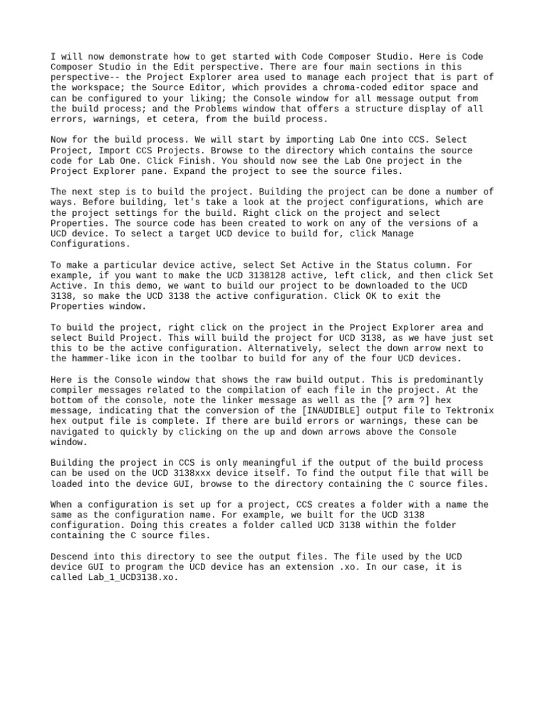 UCD3138 Digital Power Tools Getting started with code composer studio_transcript | PDF | Command ...