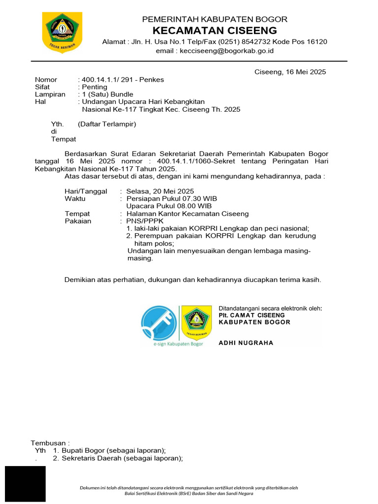 Undangan Upacara Hari Kebangkitan Nasional 2025 TTE | PDF