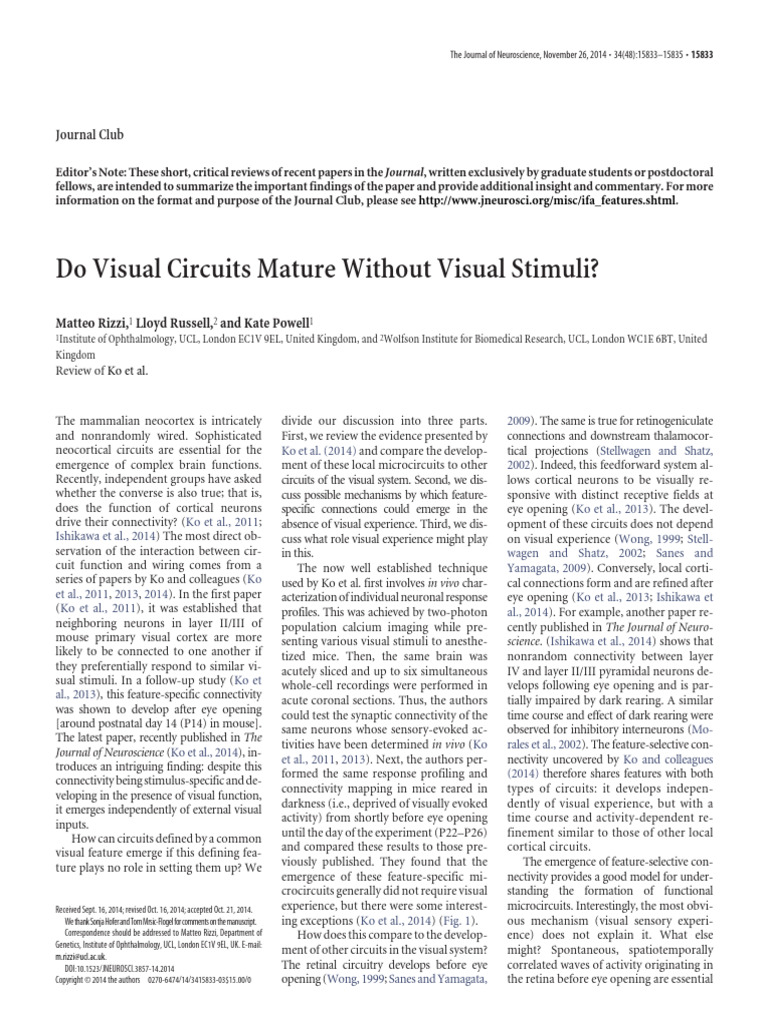 Do Visual Circuits Mature Without Visual Stimuli | PDF | Cerebral ...